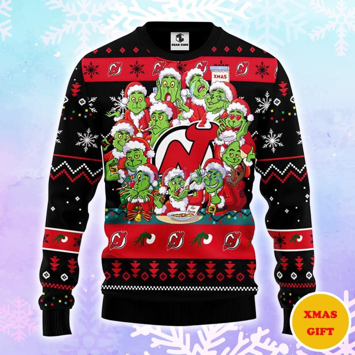 New Jersey Devils 12 Grinch Xmas Day Christmas AOP Sweater